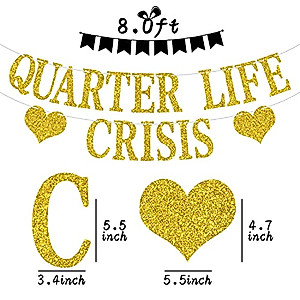 Quarter Life Crisis Banner, Fun Birthday Bunting Sign, Happy 25th/30th Birthday Party Decoration Supplies, Birthday Party Backdrop, Gold Glitter