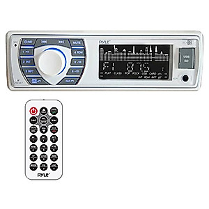 LANZAR 6.5” Dual Waterproof Marine Speakers - 400W 4Ohm Outdoor Car/Boat Radio Stereo Speakers Grill AQ6CXW & Pyle Bluetooth Marine Receiver Stereo - PLRMR23BTW (White)