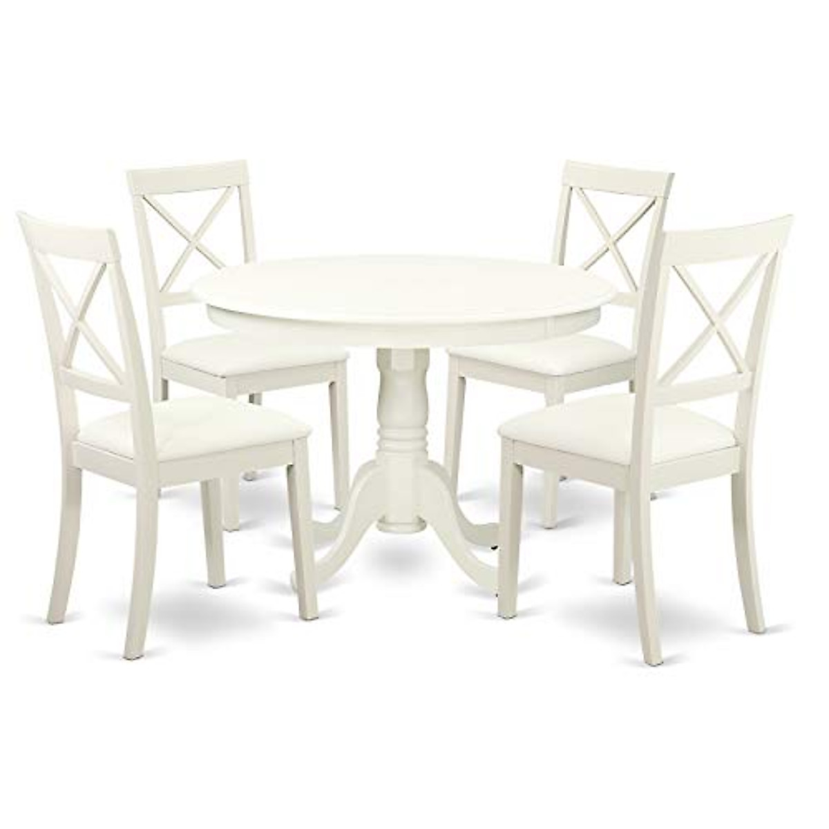 East West Furniture HLBO5-LWH-LC 5-Piece Room Set Included a Round Modern Table and 4 Dining, Faux Leather Kitchen Chairs Seat & X-back