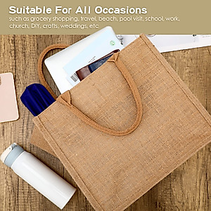 Amylove 8 Pcs Burlap Tote Bag Large Beach Jute Bags Bulk with Top Zipper Closure Blank Reusable Burlap Grocery Bag Water Resistant for Bridesmaid Gift Travel Shopping DIY Craft, 14.17 x 12.6 x 7.48 in