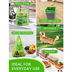 UMT Plastar 100 Count Recyclable Compostable 100% Biodegradable T-Shirt Bags, Eco-Friendly Grocery Shopping Bags, 11.5" x 6.25" x 21", 16 Mic