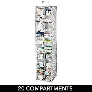 mDesign Soft Fabric Over Closet Rod Hanging Storage Organizer with 20 Shelves for Baby Room or Nursery - Tiered Hanging Organizers - Polka Dot Print - Gray/White