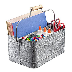 Royalty Art Farmhouse Kitchen Caddy Organizer with Handle for Condiments, Cleaning Products, and Party Supplies, Rustic Galvanized Steel, 13” x 8 1/4”