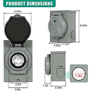OUTPRIZE Pre-Drilled Generator Inlet Box, NEMA 3R 30 Amp Outdoor Waterproof Power Inlet Box, NEMA L14-30P 4 Prong, 125/250 Volt, 7500 Watts, ETL Listed