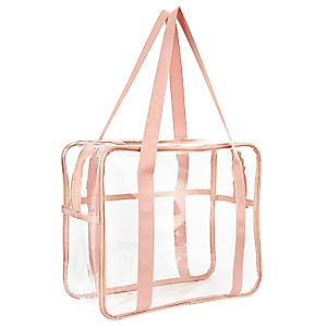 HAOGUAGUA Extra Large Clear Cosmetic Makeup Bag, Transparent PVC Tote Shoulder Bag Stadium Approved, Waterproof Clear Toiletry Carry Pouch Makeup Artist Bag Diaper Bag (Pink)