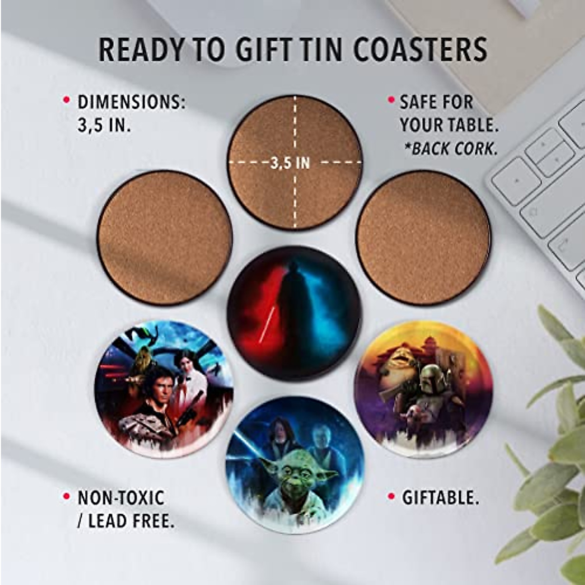 JUMANT Star Wars Coasters - Star Wars Merchandise - Star Wars Desk Accessories - Star Wars Office Supplies - Star Wars Home Decor - Star Wars Cup Holder - Star Wars Office Decor - Star Wars Desk Set