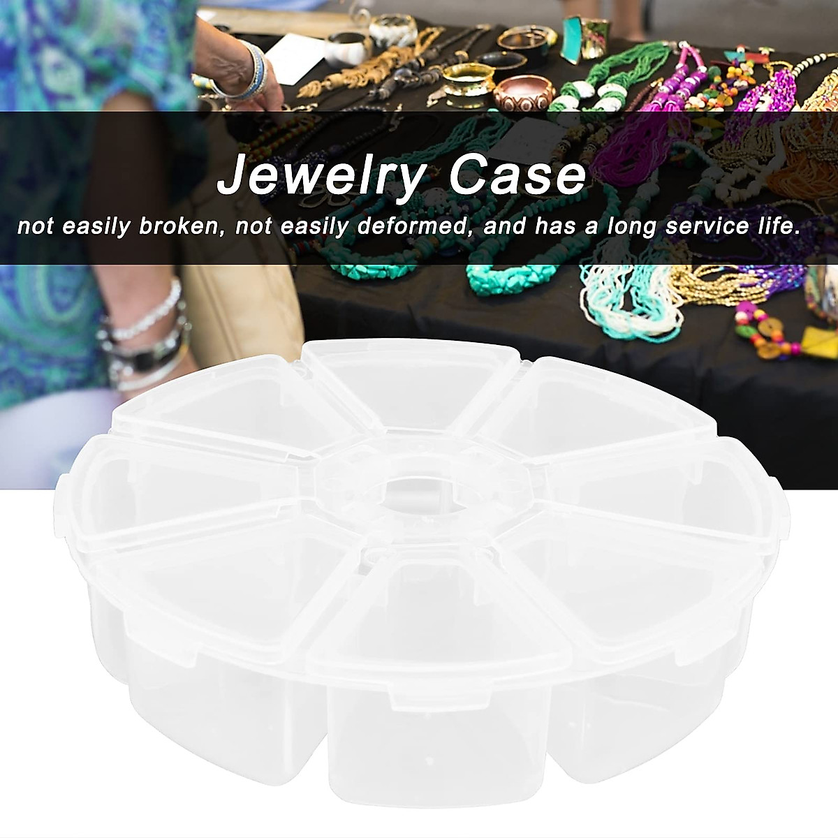 Agatige 8 Grids Storage Jewelry Box, Plastic Material Round Storage Containers Craft Storage for Hand‑Made Loose Beads
