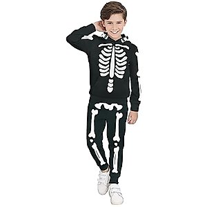 Kid Girls Skeleton Bone Hooded Sweatshirts Skull Halloween Pullover Hoodies for Boys 7-8 Years