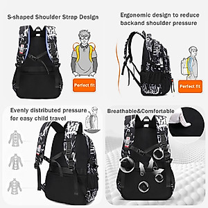 Kids Backpack for Boys Teen Travel Bag with USB Charging Port Geometric Pattern School Bag Middle School Students Bookbags