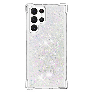 LEMAXELERS Compatible with Samsung S22 Ultra Case, Bling Glitter Liquid Case Floating Quicksand Shockproof Protective Sparkle Silicone Soft TPU Case for Samsung Galaxy S22 Ultra. YBL Love Silver Pink