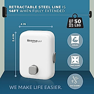Bartnelli Premium Retractable Clothesline | Heavy Duty Retracting Rope Line for Clothes or Laundry, Perfect for Indoor or Outdoor Use and Travel or Camping Can Hold Upto 50 Pounds of Wet Clothing