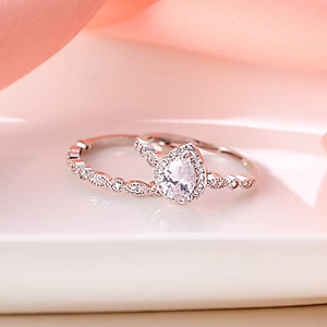 EVER FAITH Bridal Engagement Jewelry Valentine Gift White Cubic Zirconia Pear Shaped Teardrop Promise Ring Set Size 7