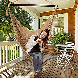 Bathonly Large Hammock Chair with Spreader Bar, Caribbean Hammock Swing Chair, XL Hammock Chair Outdoor Indoor, 330 LBS Weight Capacity, Light Brown