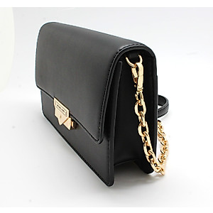 MICHAEL KORS CECE MEDIUM FLAP VEGAN LEATHER SHOULDER CROSSBODY BAG CLUTCH BLACK