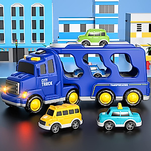 Bennol Toddler Trucks Toys for Boys Age 3-5, 5 in 1 City Car Truck for Toddlers Boys Girls 3 4 5 6 Years Old, Toddler Boy Toys Christmas Birthday Gift Car Sets with Light Sound