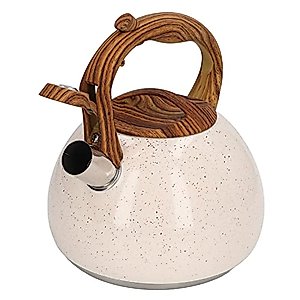 YEmirth 3L Whistling Tea Kettle, Tea Pots for Stove Top Food Grade Stainless Steel with Wood Pattern Folding Handle, Loud Whistle Kettle for Tea, Coffee