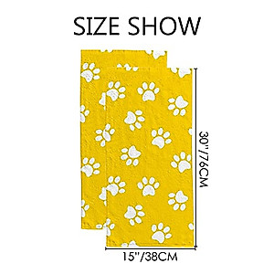 Soft Hand Fingertip Towels 2 Pcs Face Bath Towels Yellow Paw Print Absorbent Washcloths for Bathroom Hotel Kitchen 30x15in