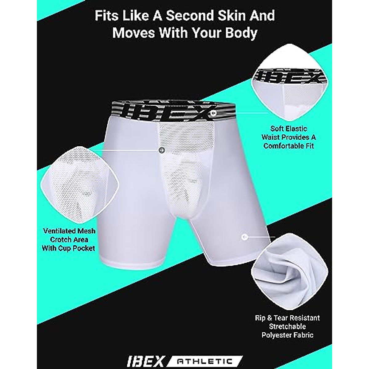 Ibex Athletic Youth Compression Shorts with Protective Cup - Youth Cup Underwear with Cup, Boys Compression Shorts - Y Small White