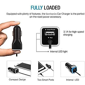iPhone Car Charger, [Apple MFI Certified] Car Charger for iPhone 14, 13, 12, 11, X, XR, XS, Pro, 8 Plus, 7 Plus, Pro Max, iPad Pro, Air 4, Mini with Extra USB Port