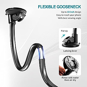 Newward Car Phone Holder Mount, 13'' Long Arm Truck Cell Phone Holder for Car Windshield with Strong Suction Cup Anti-Shake Stabilizer, Compatible 4.7-12.9 Inch Smartphone and Tablet iPad