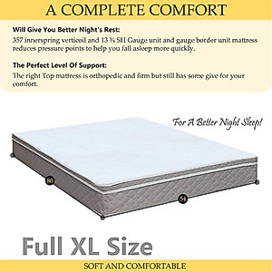 Mattress Comfort Medium Plush Eurotop Pillowtop Innerspring Mattress and 4" Low Profile Wood Boxspring/Foundation Set, with Frame, Full XL, Size