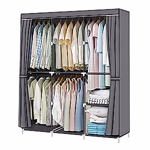 YOUUD Portable Closet 50 Inch Wardrobe Closet for Hanging Clothes with Non-Woven Fabric Cover and Hanging Rods, Quick and Easy Assembly, Grey