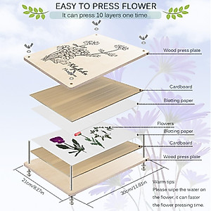 Rhykoka Large Flower Press Kit for Adults, 10 Layers 11.8 x 8.3 Inches DIY Wood Flower Leaf Plant Press Kit Flower Pressing Kit, Great Gift for DIY Arts and Crafts Lovers (Light Beige)