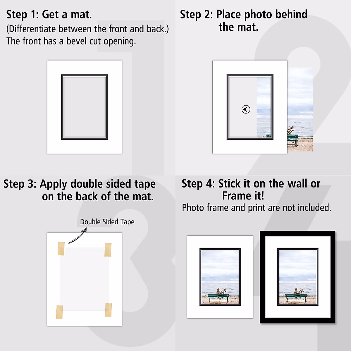 Golden State Art, White Over Black Double Mat - Bevel Cut, Acid Free, 8-Ply Thickness, Signature Friendly - Great for Photos, Pictures, Events, Frames, Prints - 8x10 for 5x7, 10-Pack