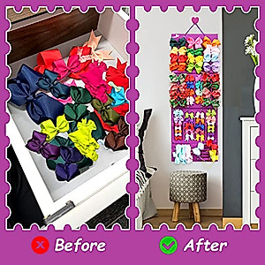 Hair Bow Holder, Bow Organizer for Girls with 27 Ribbons, Hair Clip Holder Organizer, Headband Holder for Baby Girls, Kids Hair Accessories Organizer (Purple)