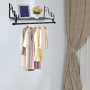 RustyVioum Wall Mounted Clothes Shelf, 80x28cm Retro Garment Shelf Clothes Organizer Shelf, Metal Closet Organizer Bedroom Coat Hanging Rack, Black