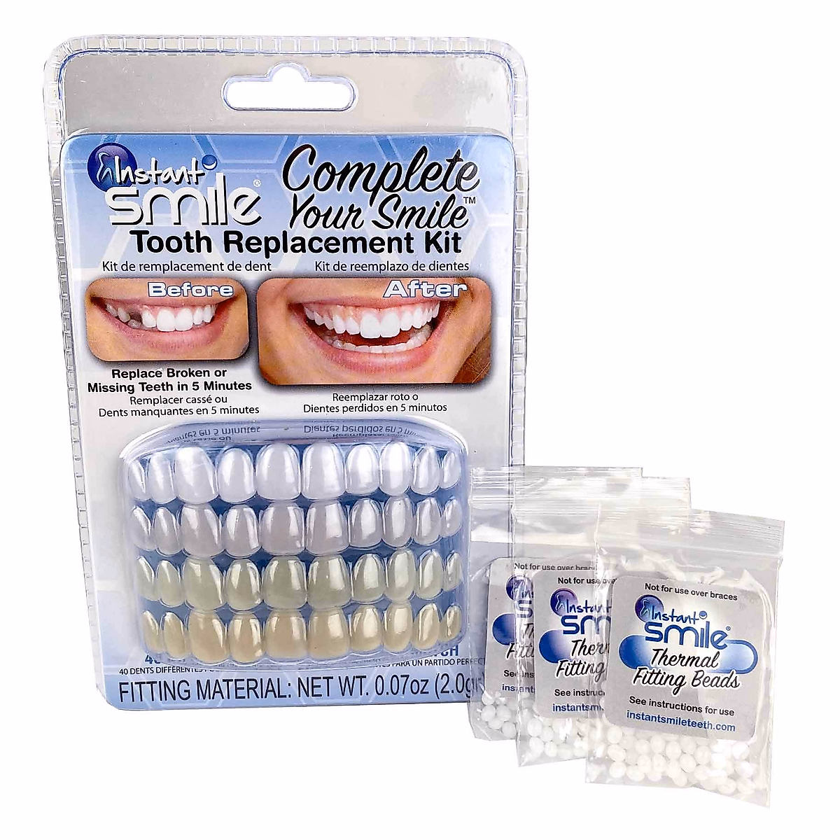 Instant Smile Complete Your Smile Tooth Replacement Kit with 3 Pack Fitting Beads