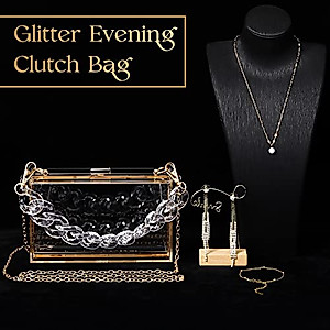 Jadive 4 Pcs Women Acrylic Purse Clear Clutch Bag Evening Purses Clutch for Wedding Vintage Banquet Handbag Earrings Necklace Bracelet Jewelry Set