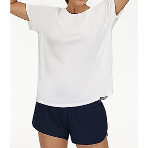 THE GYM PEOPLE Women's Short Sleeve Workout Shirts Breathable Yoga T-Shirts with Side Slits Athletic Tee Tops White