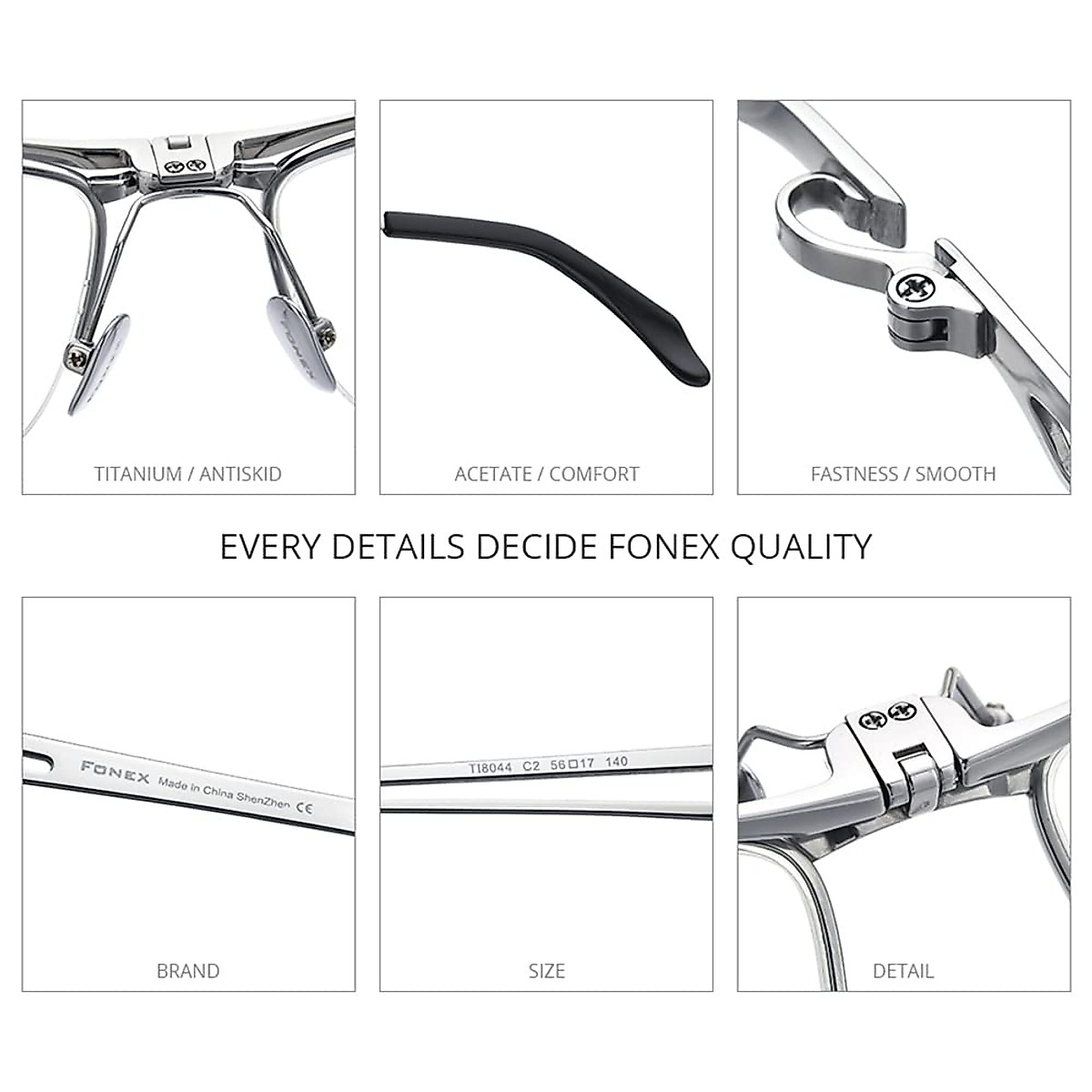 FONEX 180° Flip Titanium Glasses Frame for Men,Square Eyewear Optical Eyeglasses F8043 (F8044 Gold)