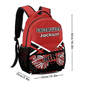 Zaaprint Cheerleaders Red Black Cheer School Backpack Shoulder Shopping Bag Travel Casual Bags with Name Text