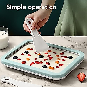 Instant Ice Cream Maker, Rolled Ice Cream Maker, Stainless Steel Cold Pan Plate Homemade DIY Serve with 2 Spatula for Ice Cream Slushies Yogurt