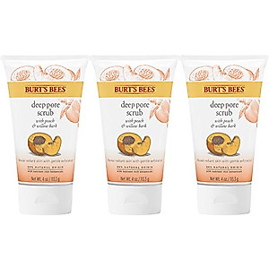 Burt's Bees Peach and Willow Bark Deep Pore Scrub, Exfoliating Facial Scrub, 4 Ounces (Pack of 3)