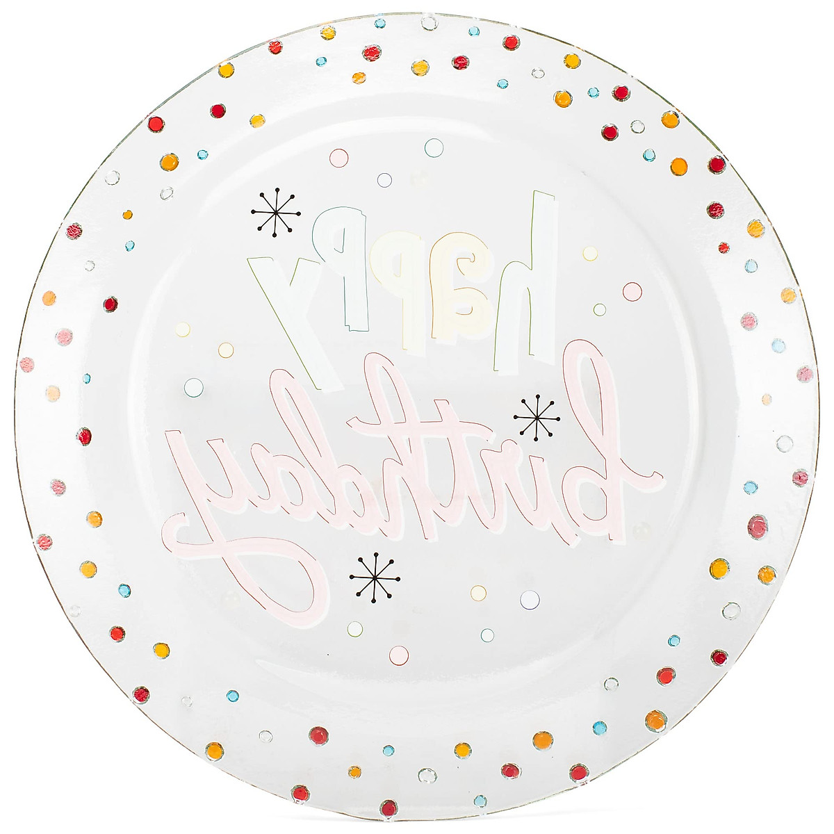 DEMDACO Happy Birthday Confetti Multicolored 14 x 14 Hand painted Glass Platter