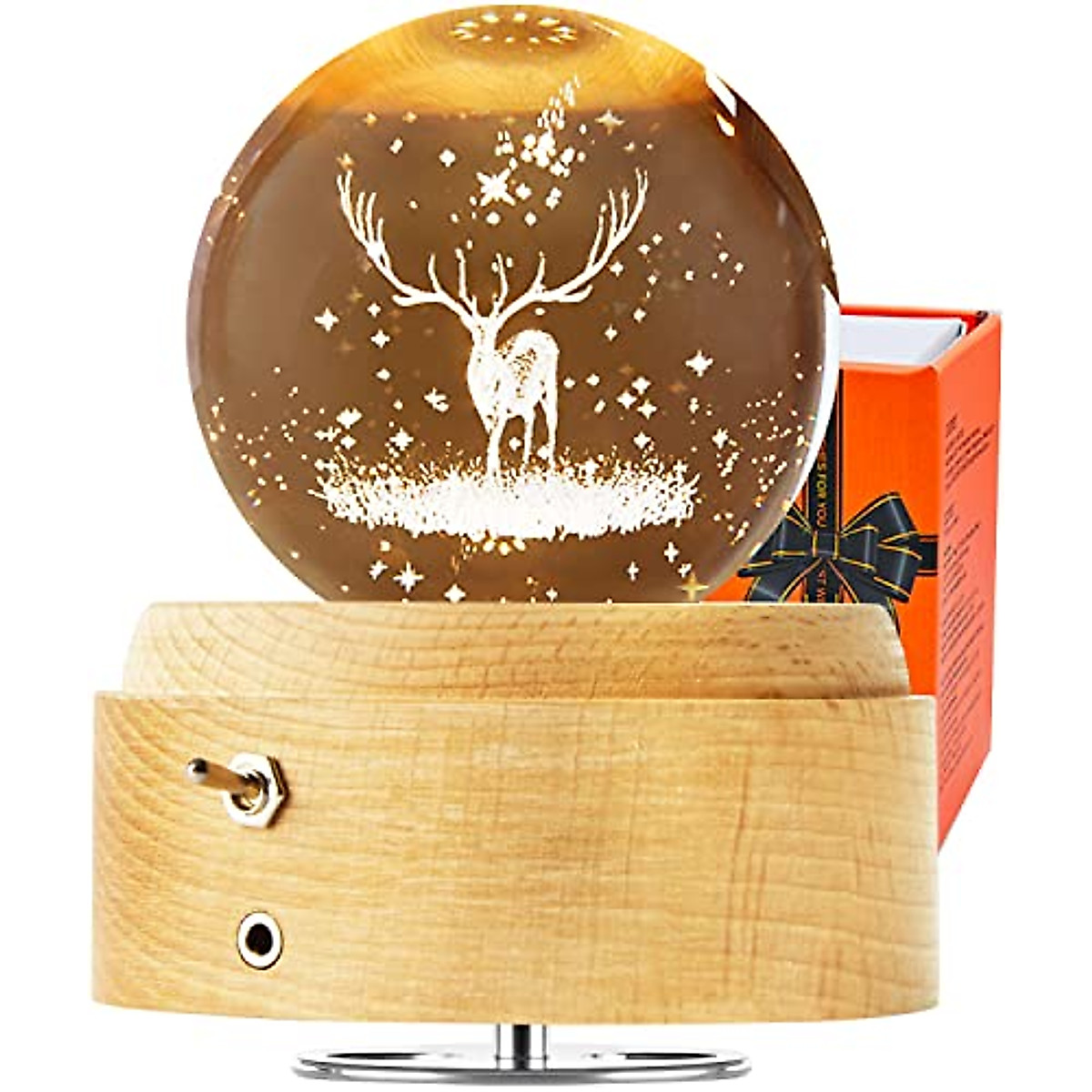 3D Crystal Ball Globe Deer Music Box with LED Night Light Lamp, Best Decor Gifts for Father Dad Husband Men Boyfriend Girlfriend Mom Women Wife Daughter Kids, Graduation Birthday Anniversary Wedding