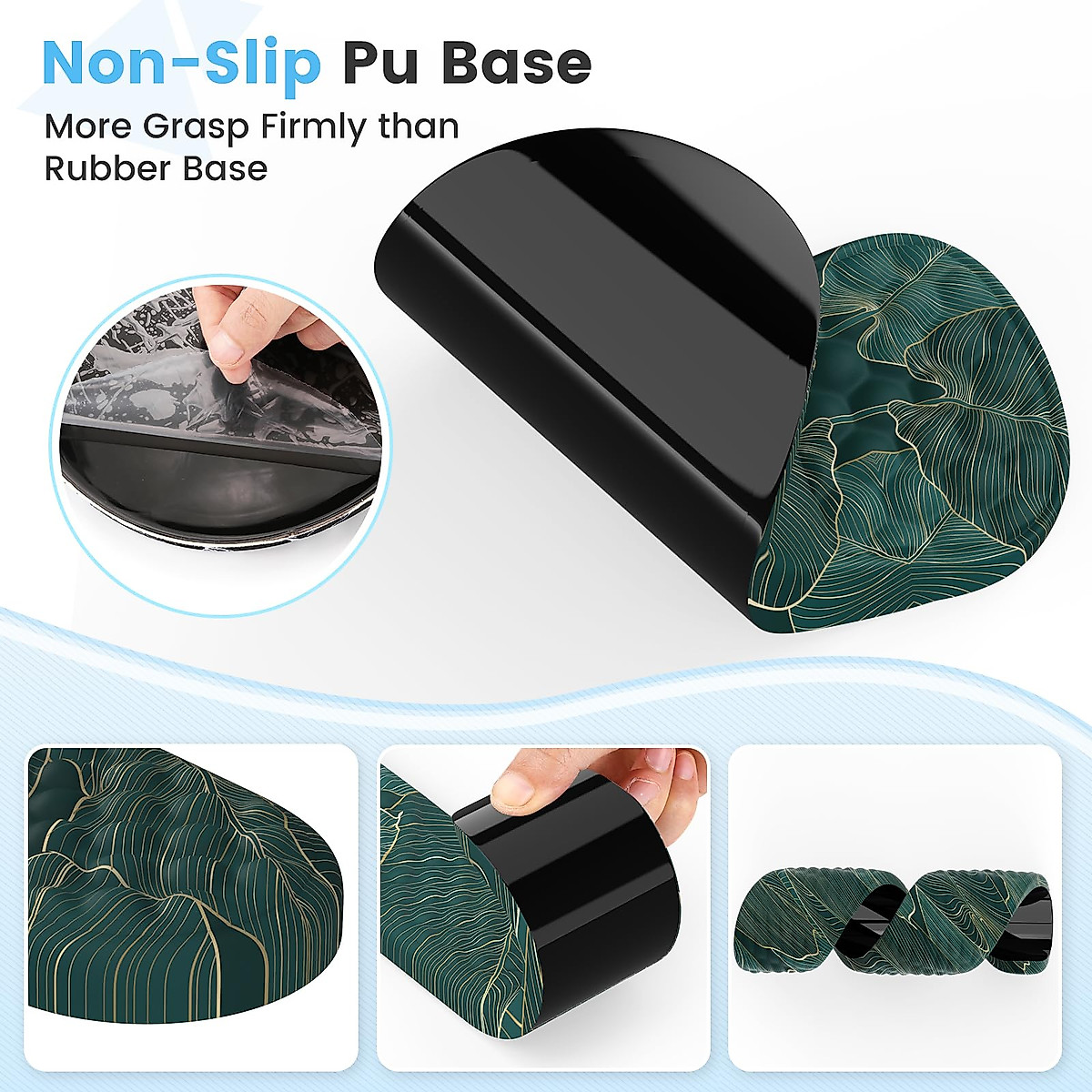 HAOCOO Ergonomic Mouse Pad with Wrist Rest and Keyboard Wrist Rest, 3 PCS Computer Carpal Tunnel Mouse Pads Set for Desk with Coaster, Memory Foam Mousepad Support for Office Laptop, Green Palm Leaves