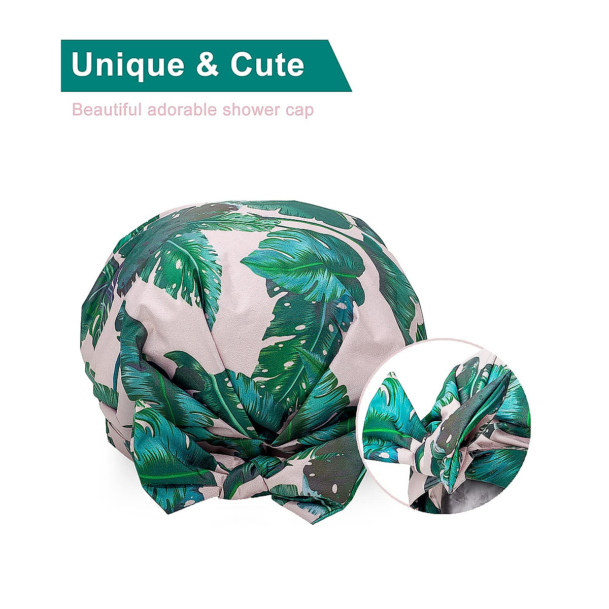 Auban Shower Cap Reusable,Ribbon Bow Bath Cap Oversized Large Design With Waterproof Exterior for All Hair Lengths,Great for Girls Spa Home Use,Hotel and Hair Salon (Green)
