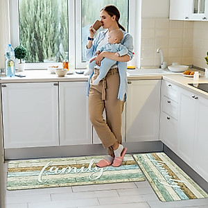ROSMARUS Kitchen Rug Set of 2, Anti Fatigue Kitchen Mats Non Skid Waterproof Kitchen Rugs Cushioned Farmhouse Comfort Standing Kitchen Mats for Floor (17"x30"+17"x47", Beige Family)