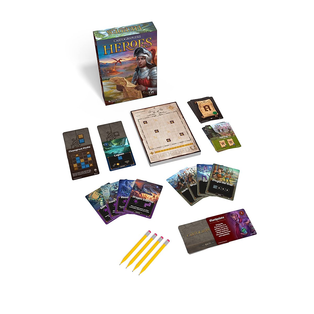Thunderworks Games - Cartographers Heroes | Standalone Expansion and Core Game | Award-Winning Game of Fantasy Map Drawing | A Roll Player Tale | Strategy Board Game | Flip and Write | Ages 10+
