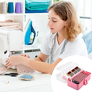 Akamino 2 Pcs Multipurpose Storage Box with Handle,3-layer Plastic Sewing, Art & Craft Case,11 In Portable Locking Tool Container Tackle Box for Cosmetic Medicine Jewelry Hair Accessories(Pink)