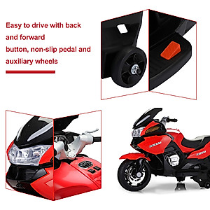 TOBBI 12V Kids Ride On Electric Motorcycle, Toddler Dirt Bike Training Wheels, Battery Powered Motorbike for Kids with LED Lights/Music/USB/Pedal, Ideal Gift for Children Boys Girls-Red