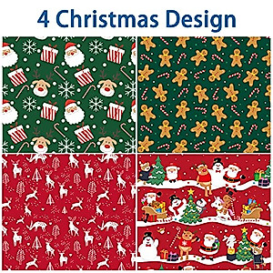 Christmas Wrapping Paper (4 Rolls: 93 sq. ft. ttl) Funny Candy Cane Santas, Reindeer, Christmas Tree, Snowflakes - Christmas Elements Collection - 17 inches x 16.5 feet Per Roll