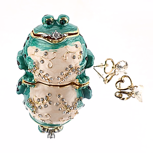 ELLDOO Mini Frog Trinket Box, Metal Enameled Decorative Box Ring Earrings Jewelry Organizer, Figurine Collectable Keepsake Home Decor