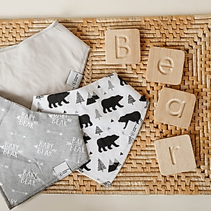 Pondering Pine Organic Baby Bandana Drool Bibs with Bag - Baby Bear Bandana Bibs for Boy or Girl - XLarge Soft Spit Up Drooling and Teething Bib, Extra Absorbent, Woodland Nursery, 8 Pack