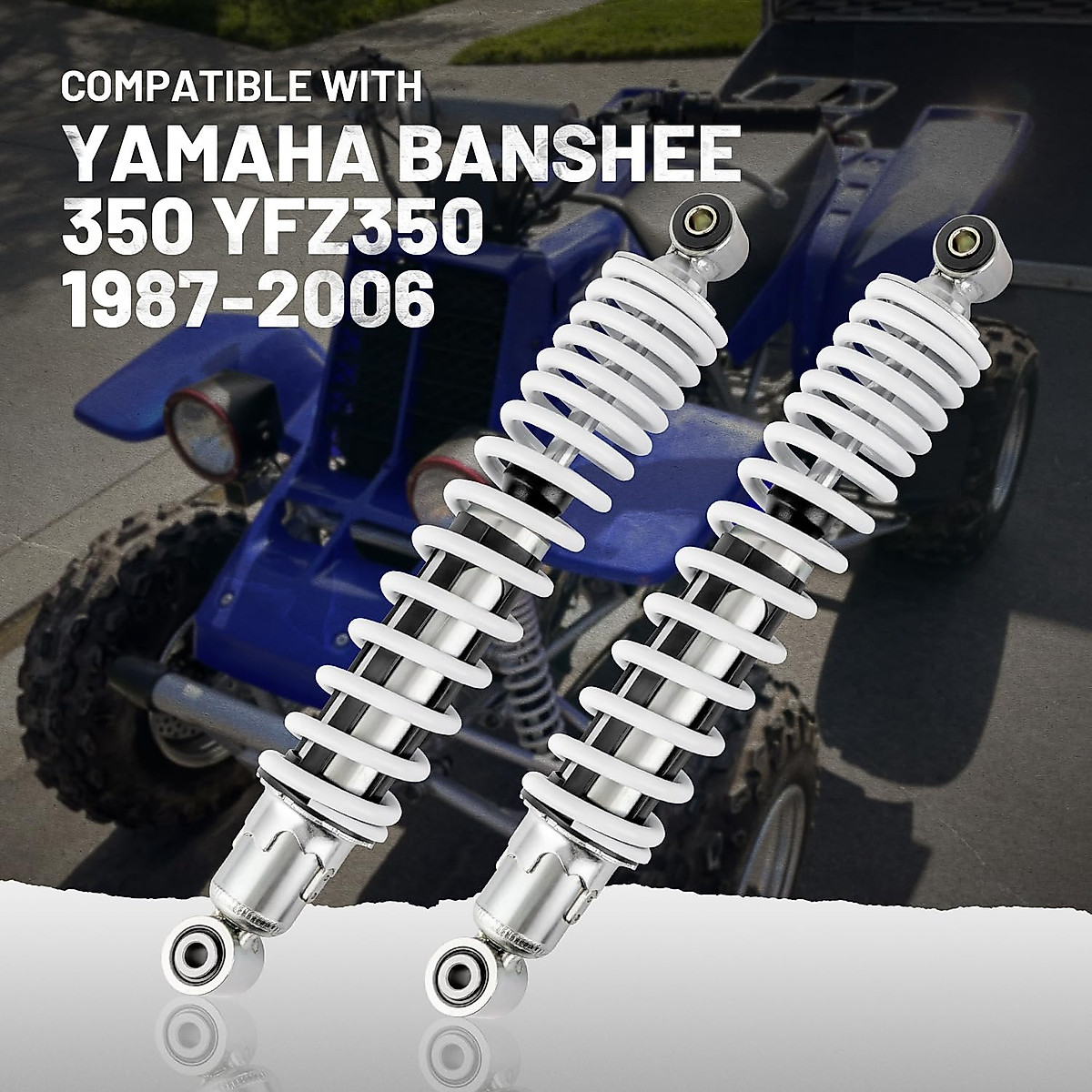 OUMURS Adjustable Front Shock Absorber Compatible with Yamaha Banshee 350 YFZ350 1987-2006 Replace 3GG-23350-10-P0 3GG-23350-20-35 3GG-23350-20-6W White Spring ATV 368mm