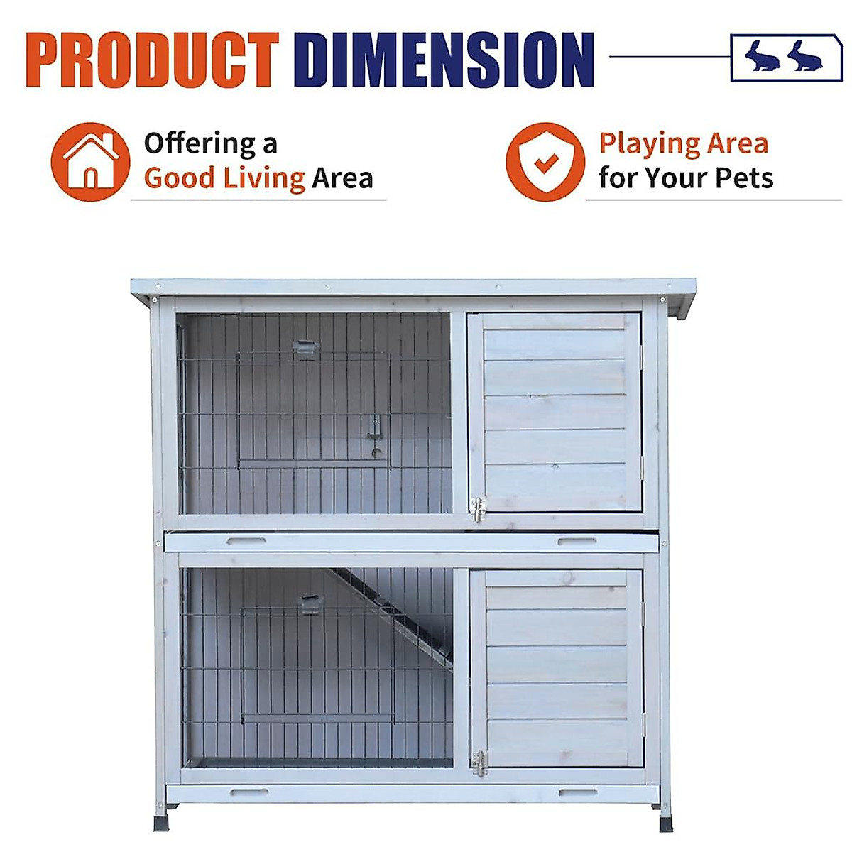 AMZOSS Premium White Rabbit Hutch with Lockable Door, Trap Door, and Roomy Space for Double Guinea Pig Cages